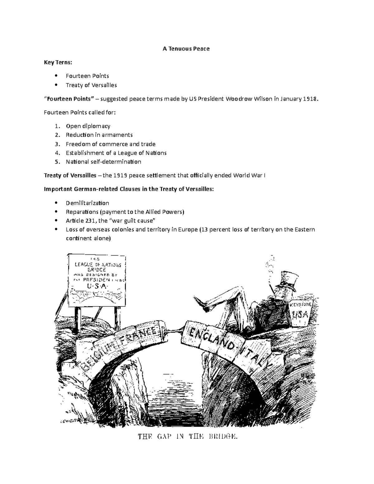 A Tenuous Peace - These notes are taken directly from the professor's ...