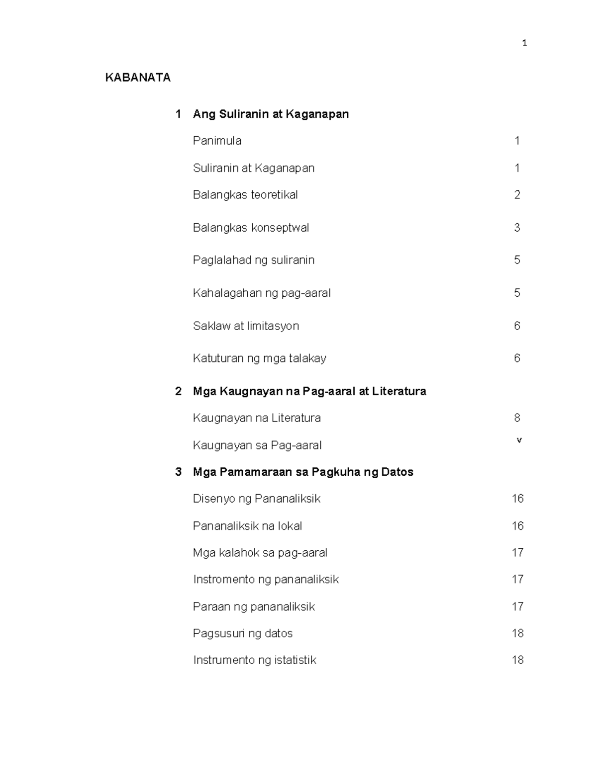 Halimbawa - KABANATA Panimula 1 Ang Suliranin at Kaganapan Suliranin at ...