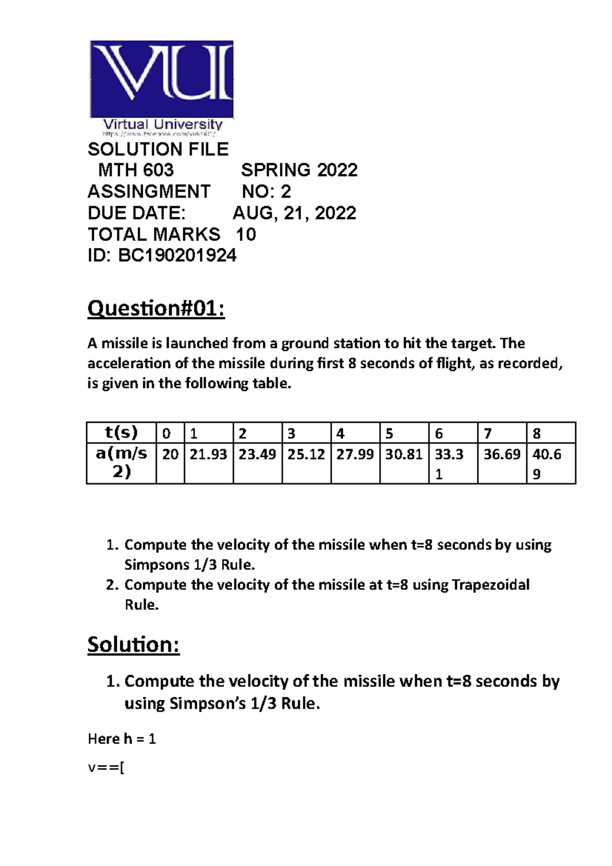 Sol mth 603 2 - solution mth 603 question in easy way - SOLUTION FILE MTH 603 SPRING 2022 - Studocu