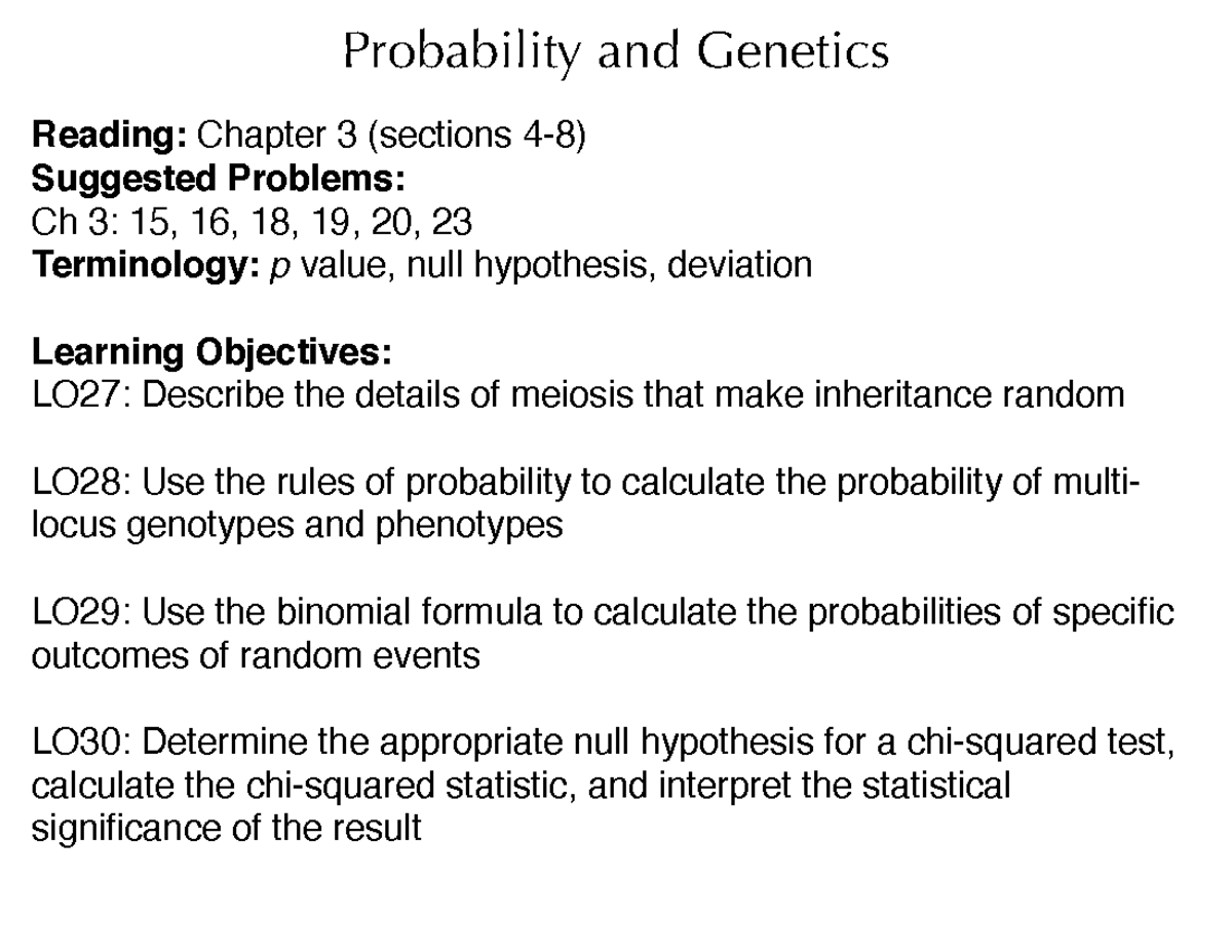 Genetics lec11 9 17 21 - Reading: Chapter 3 (sections 4-8) Suggested ...