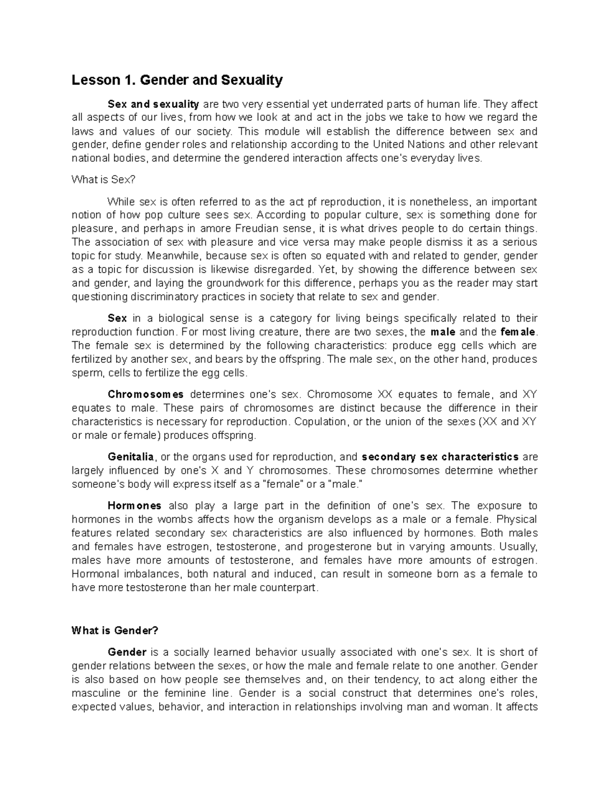 GSPS (Lesson 1-4) - GSPS - Lesson 1. Gender and Sexuality Sex and sexuality are two very ...