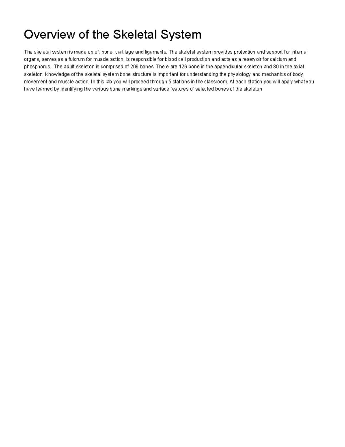 Overview of the Skeletal System - The skeletal system provides ...