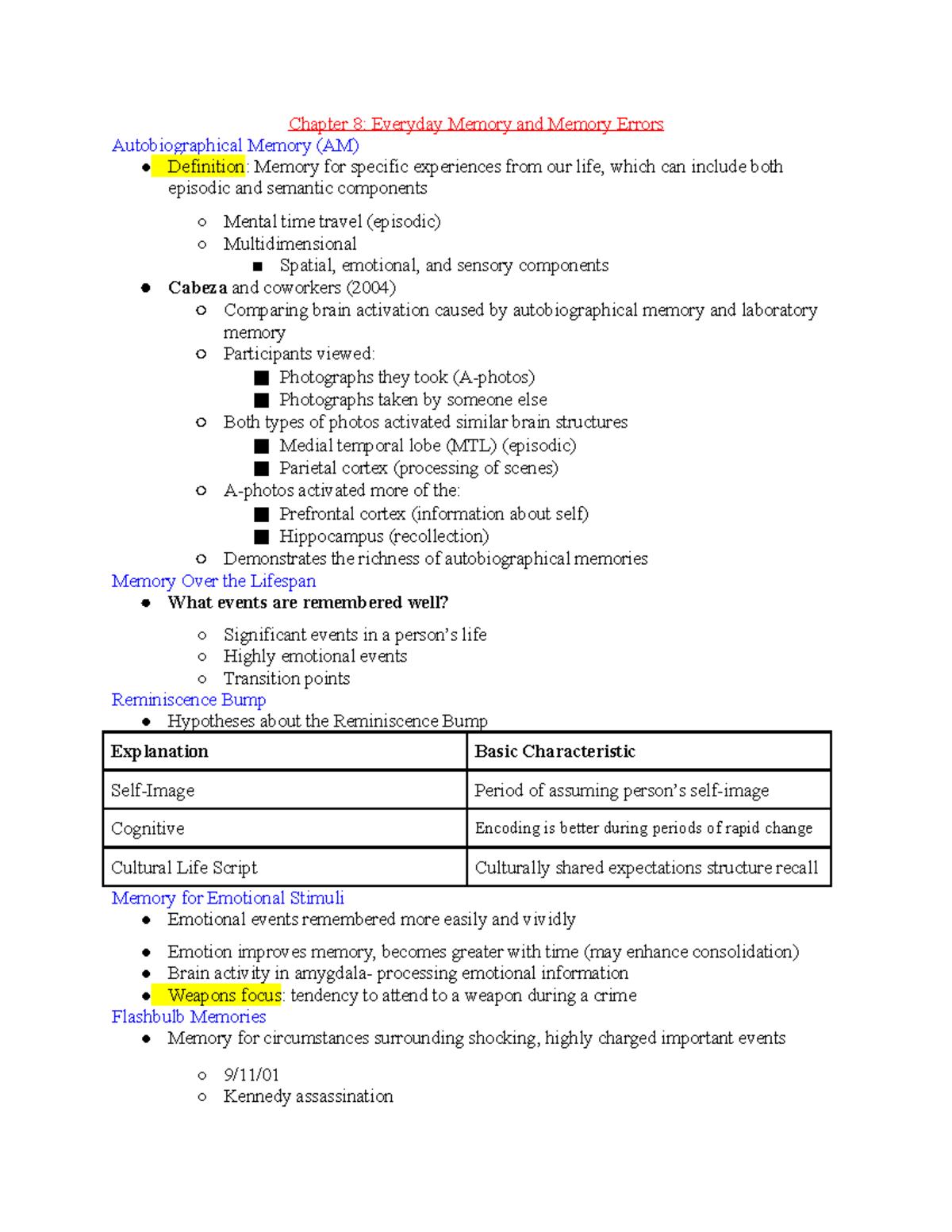 Chapter 8 Everyday Memory and Memory Errors - Chapter 8: Everyday Memory and Memory Errors - Studocu