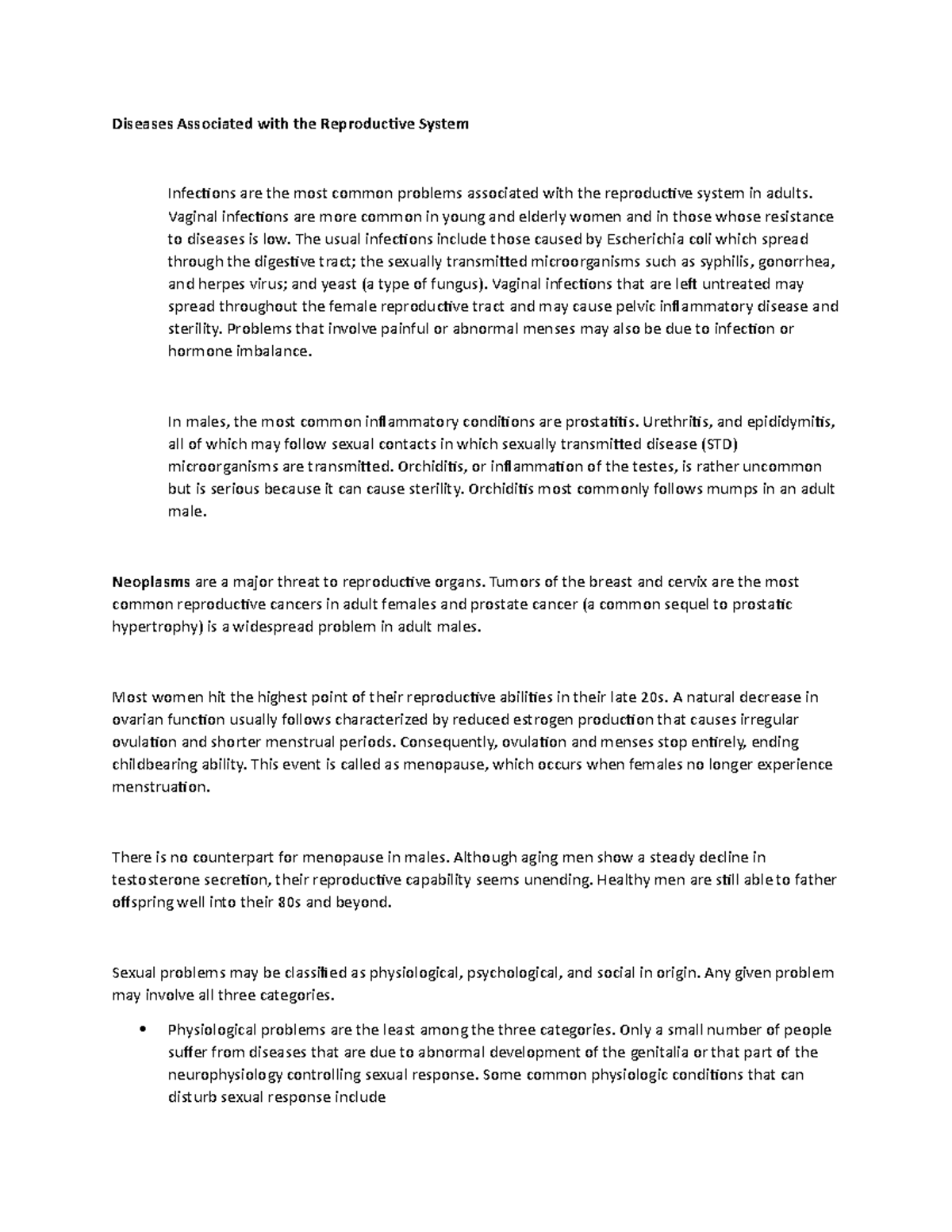 Diseases Associated with the Reproductive System - Diseases Associated ...