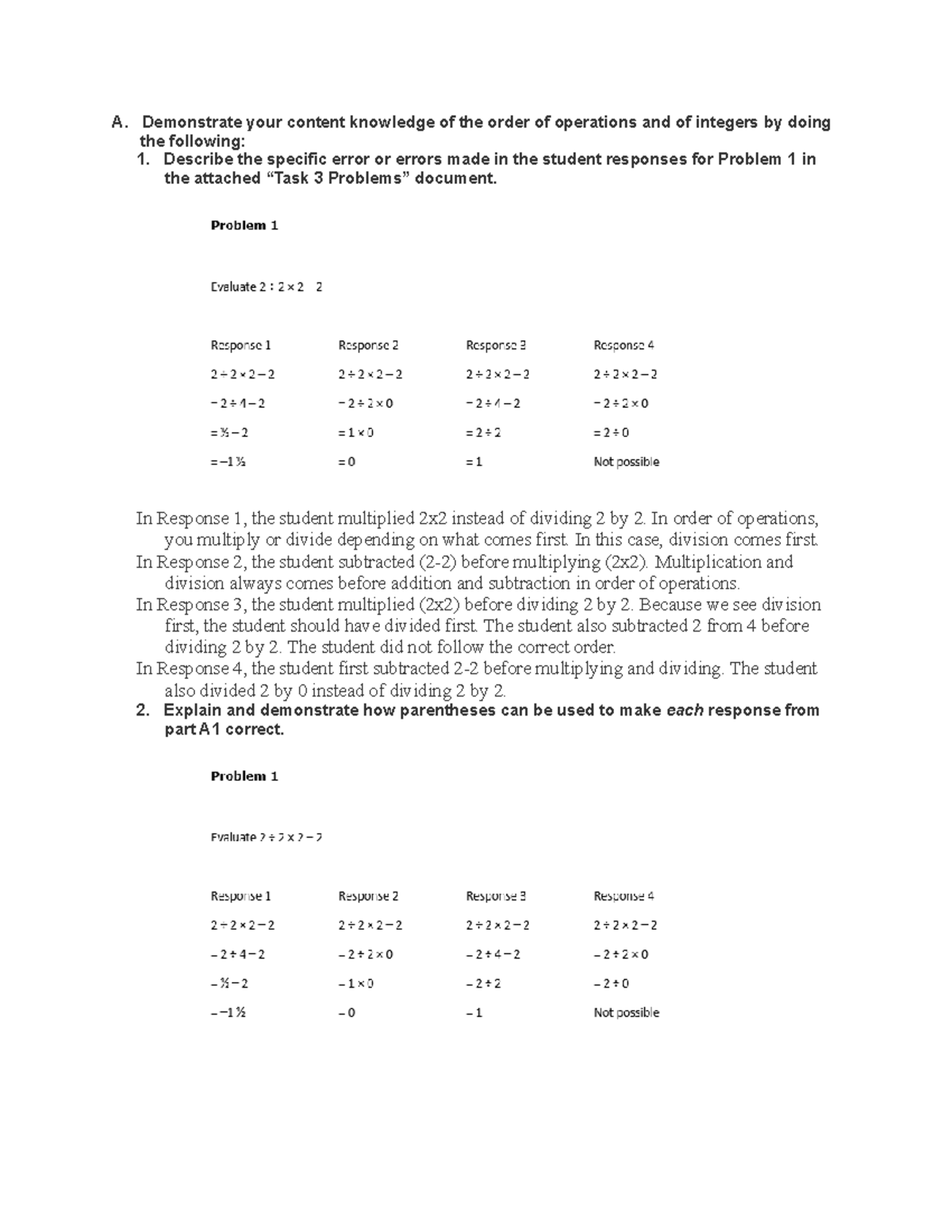 Task 3 Number Sense - A. Demonstrate your content knowledge of the ...