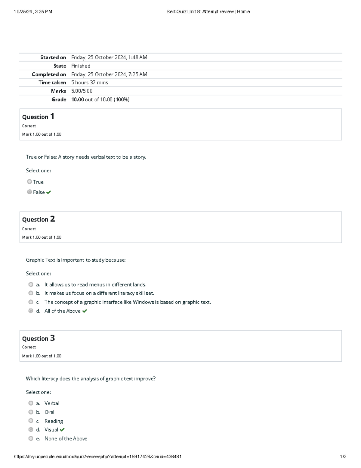 Self-Quiz Unit 8 Attempt review Home - Started on Friday, 25 October 2024, 1:48 AM State ...