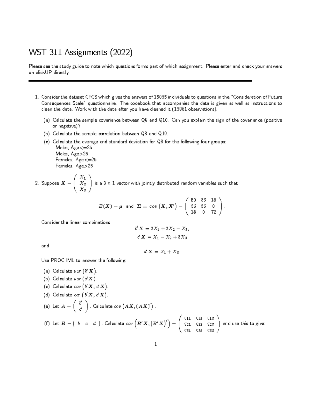 Assignments WST311 2022 - WST 311 Assignments (2022) Please see the study guide to note which ...