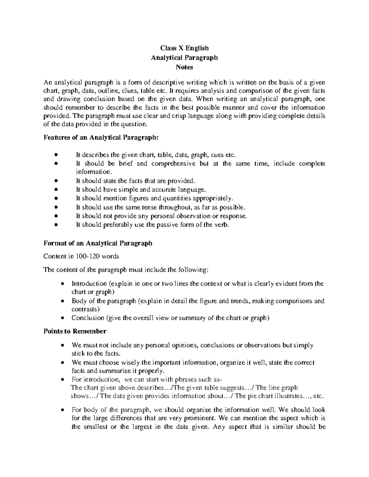 10 English Analytical Paragraph Notes Class X English Analytical