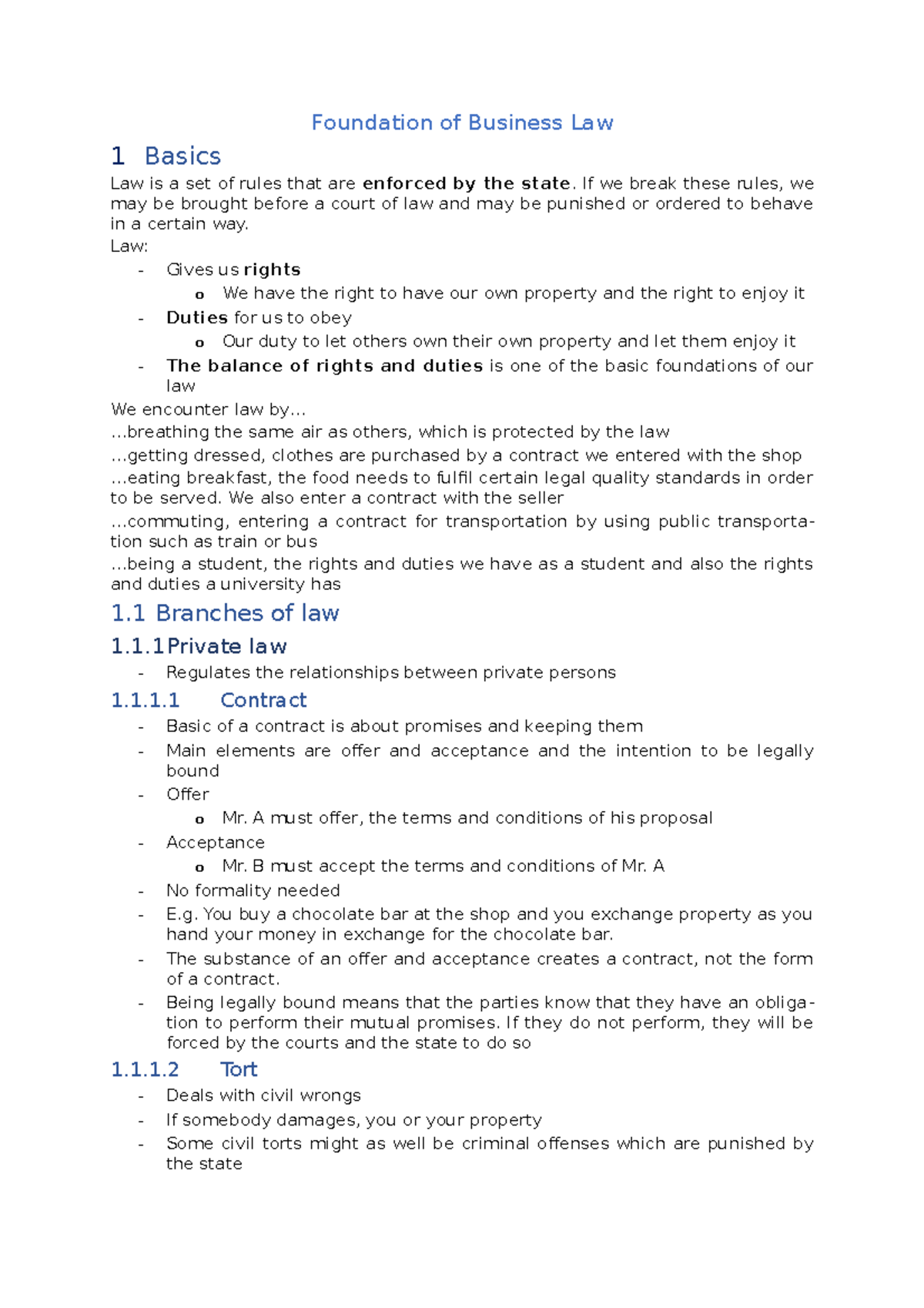 Foundation of Business Law Summary - Foundation of Business Law 1 ...