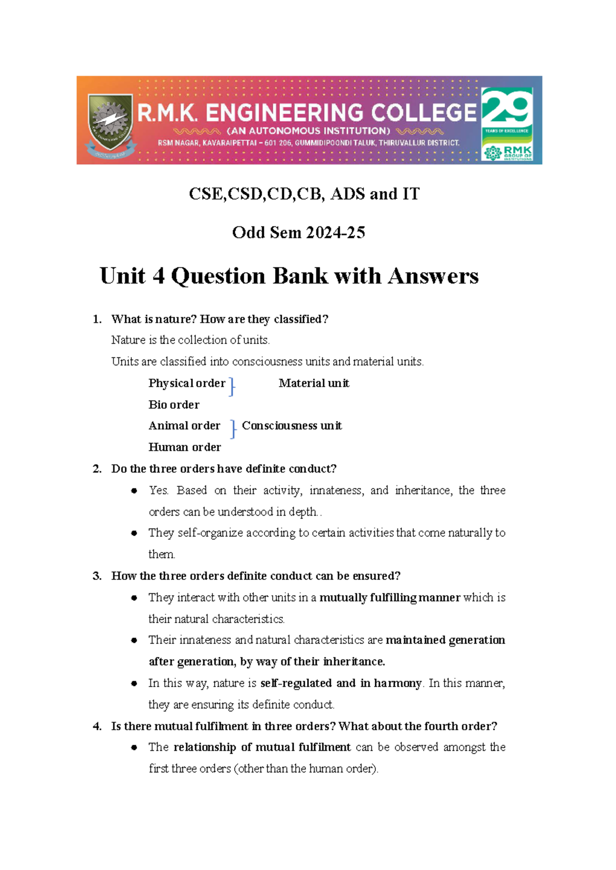 Unit 4 Question Bank with Answers - CSE,CSD,CD,CB, ADS and IT Odd Sem 2024- Unit 4 Question Bank ...