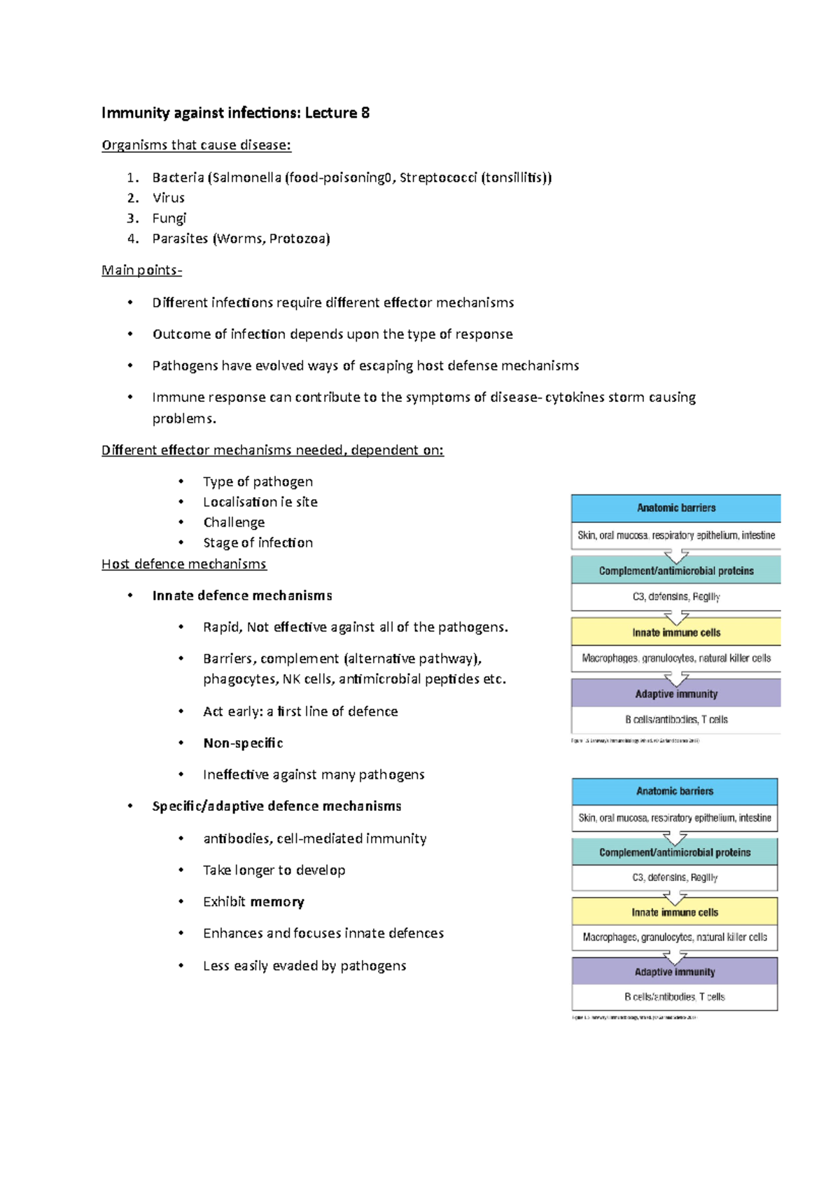 Lecture 10, lecture 9 and lecture 8 - Immunity against infections ...