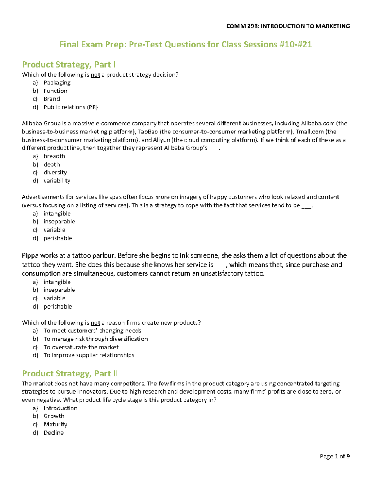 C296-2015 w2 Final Exam Pre-test Questions 2016-03-31 - Final Exam Prep ...