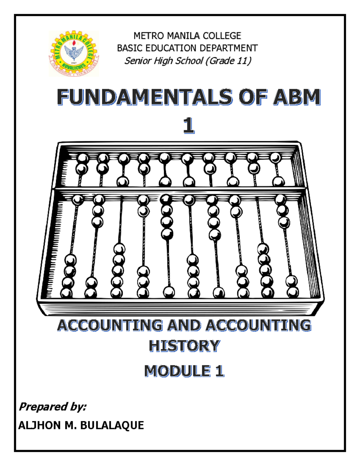 Module 1 Fundamental OF ABM 1 Accounting Module 1 - METRO MANILA COLLEGE BASIC EDUCATION ...