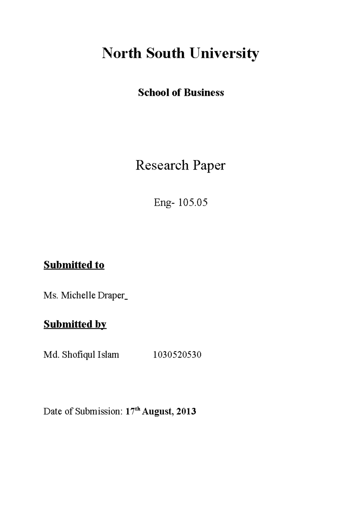 Final research paper - North South University School of Business ...