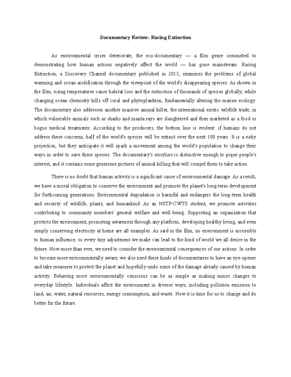 Documentary Review Racing Extinction - Racing Extinction, a Discovery ...