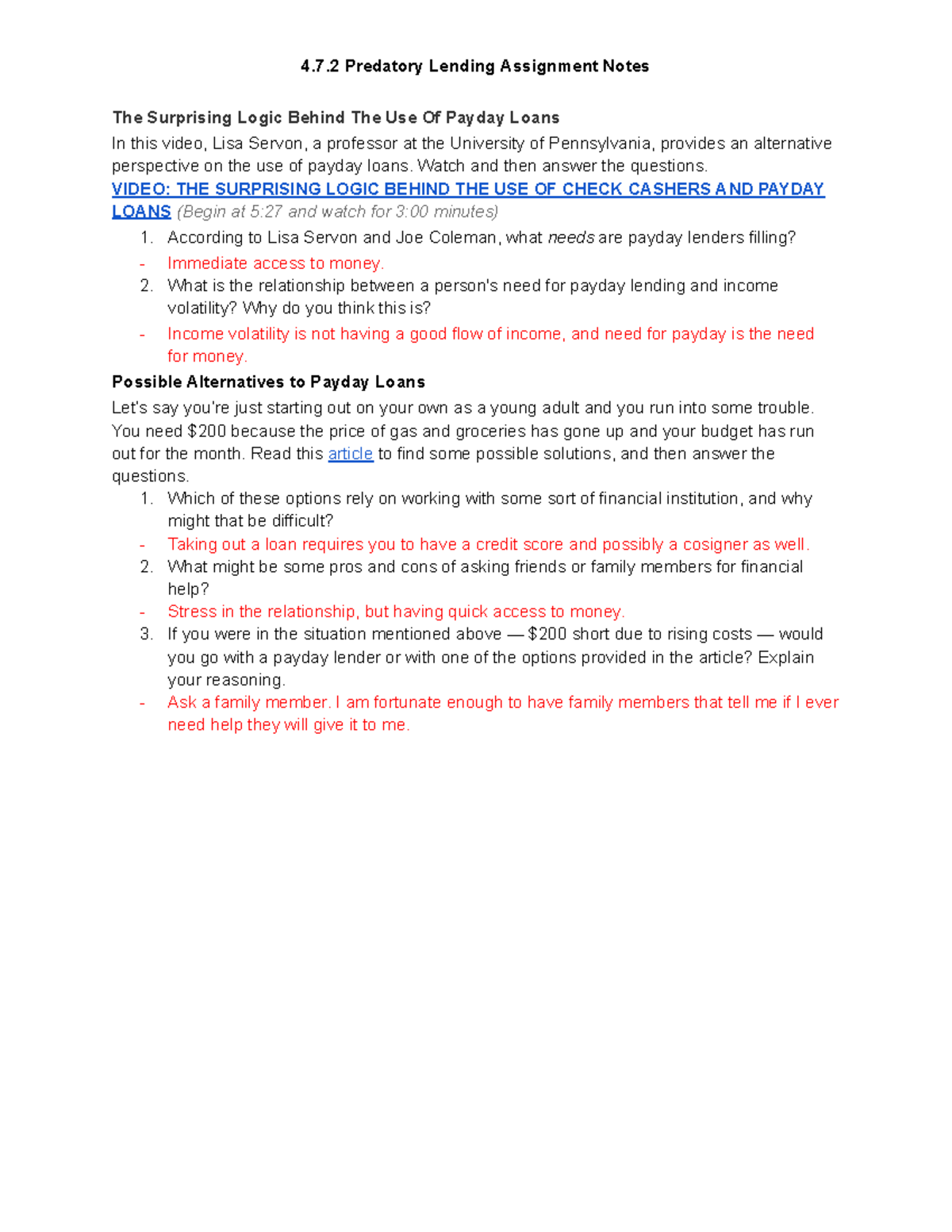 4.7.2 Predatory Lending Assignment Notes - 4.7 Predatory Lending ...