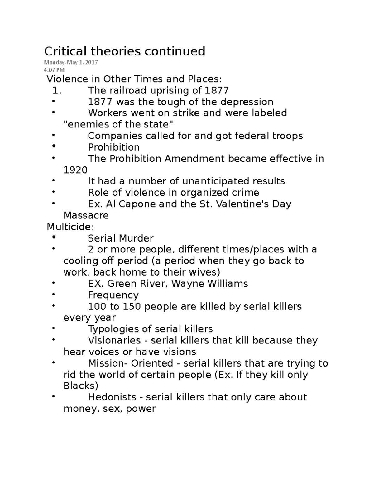 Critical theories continued - Critical theories continued Monday, May 1 ...