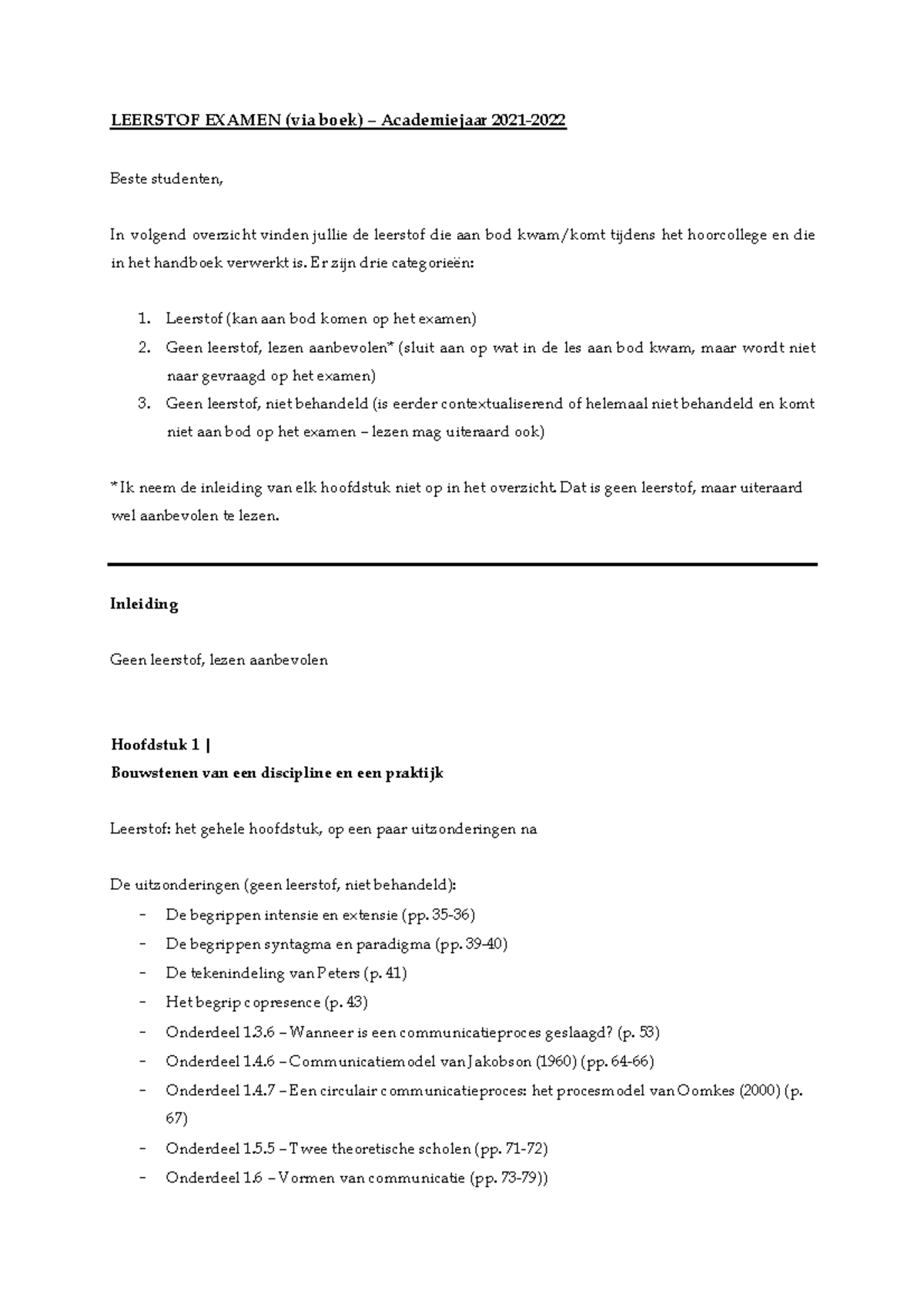 1. Overzicht leerstof (in boek) 2021-2022-1 - LEERSTOF EXAMEN (via boek) – Academiejaar 2021 ...