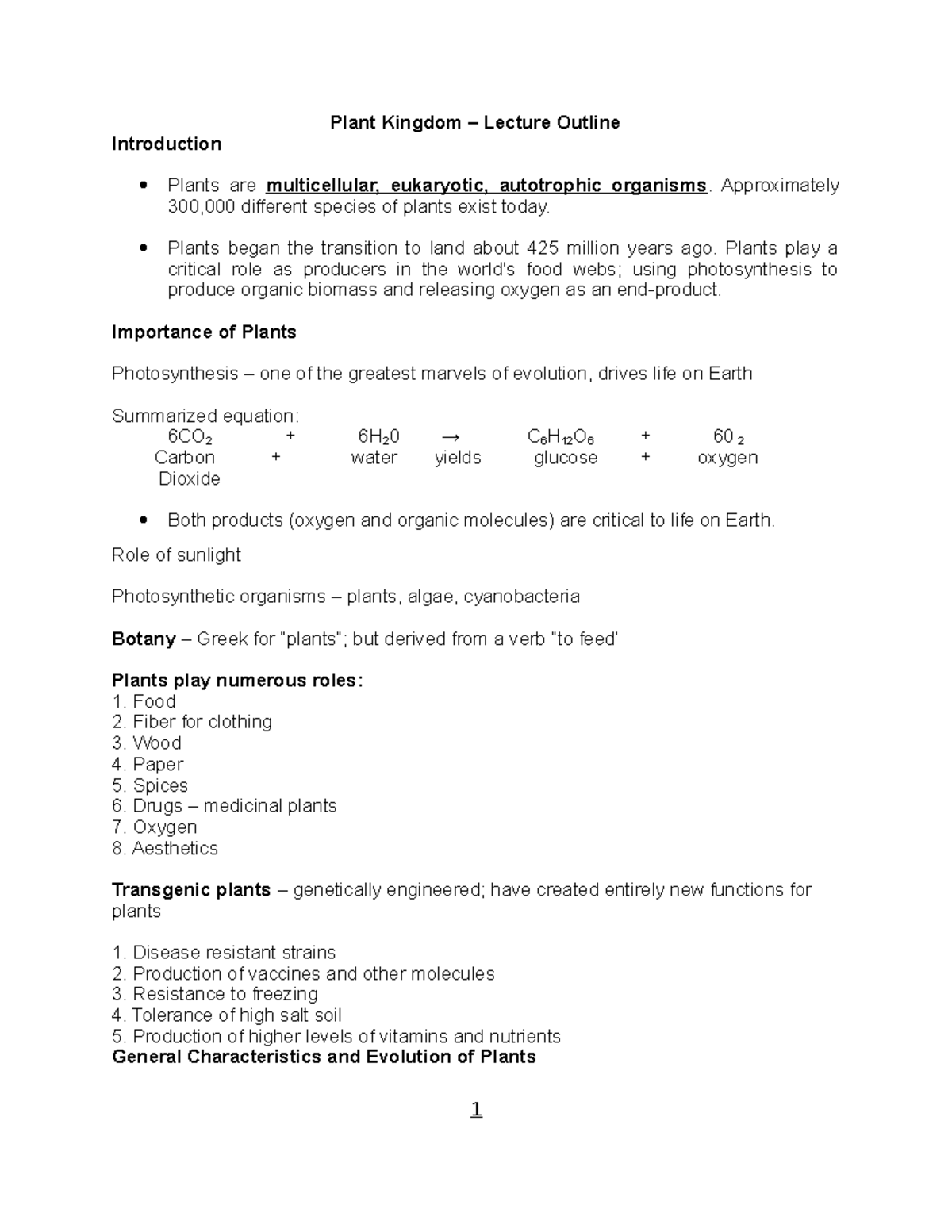 Biology 102 Unit 2 Plant Kingdom Lecture Guide Spring 2017-2 - Plant ...