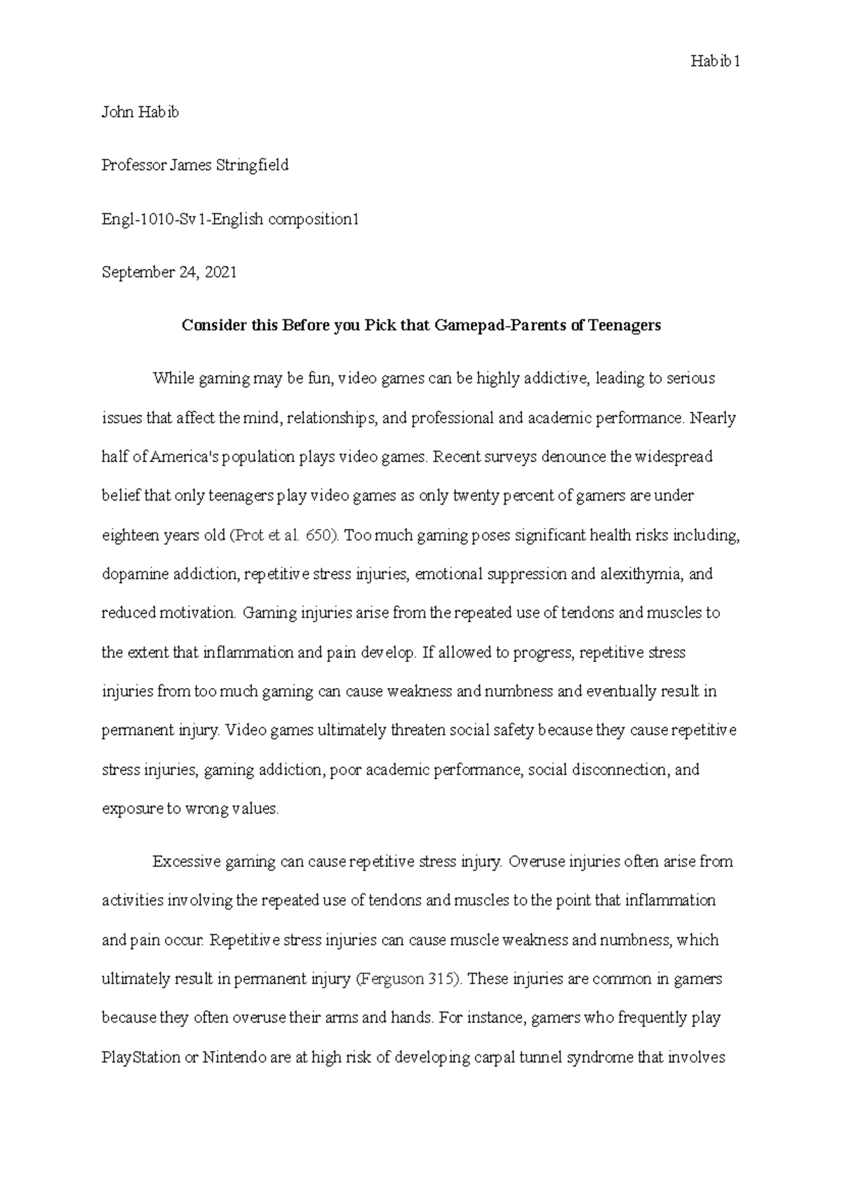 Negative effects of video games in society - John Habib Professor James ...