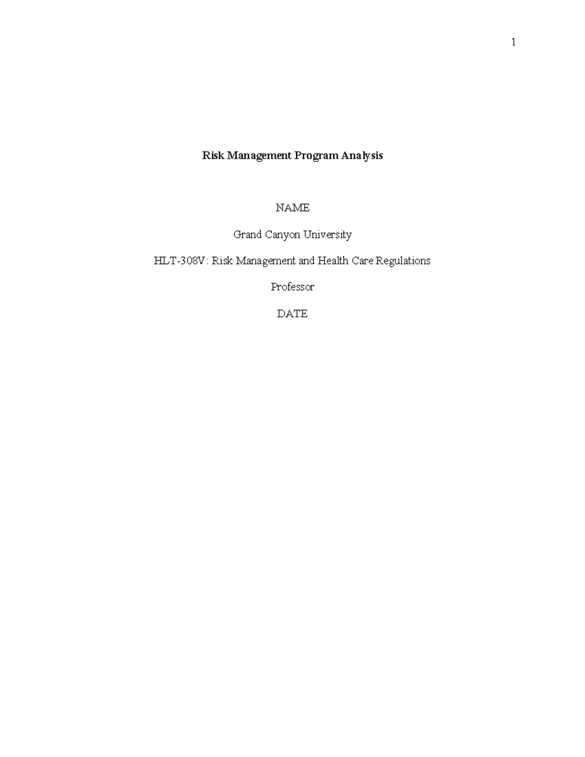HLT-308V T1 Risk Management Program Analysis COPY - Risk Management Program Analysis NAME Grand ...