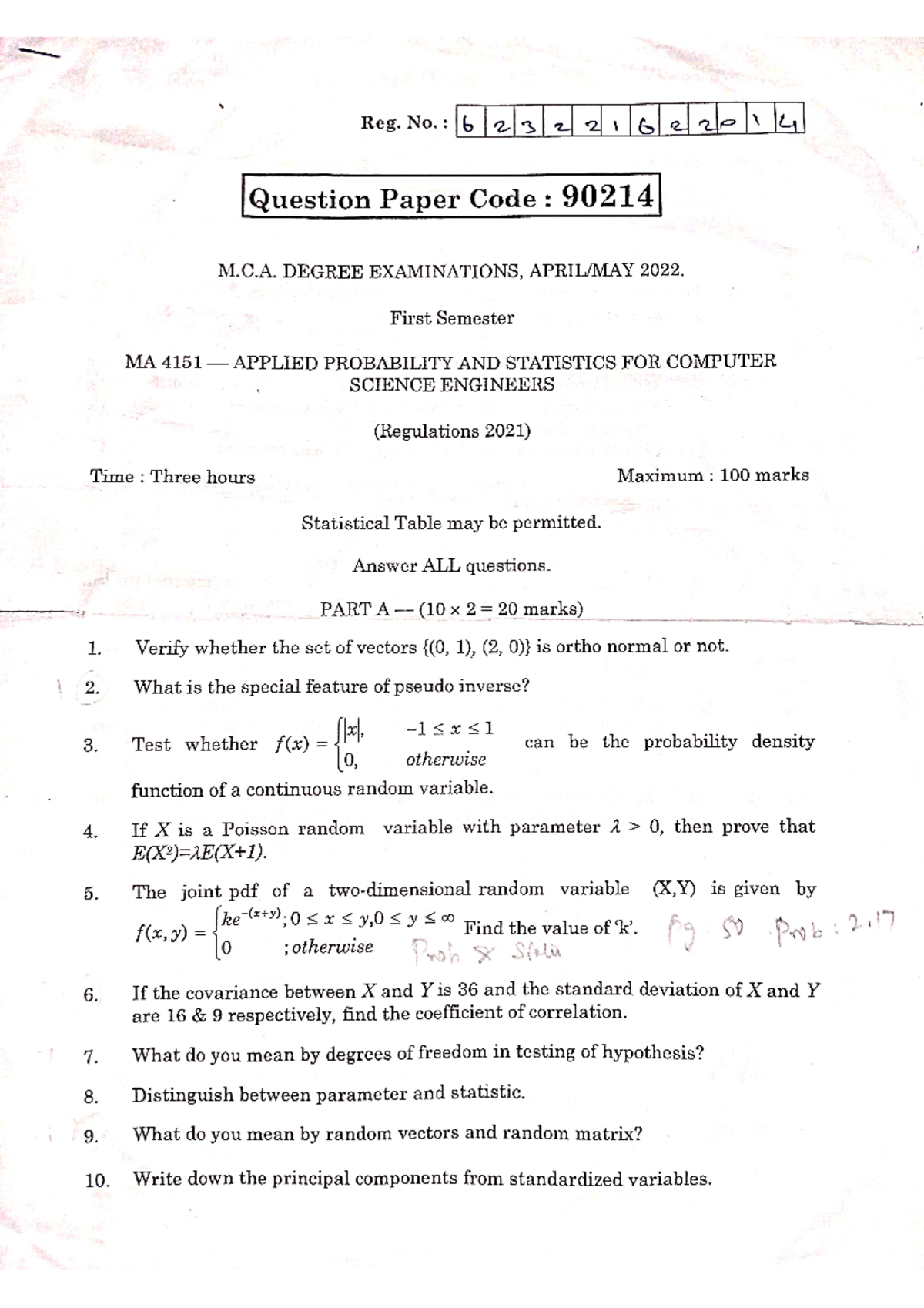 Statistics previous year question paper - Master of Computer ...