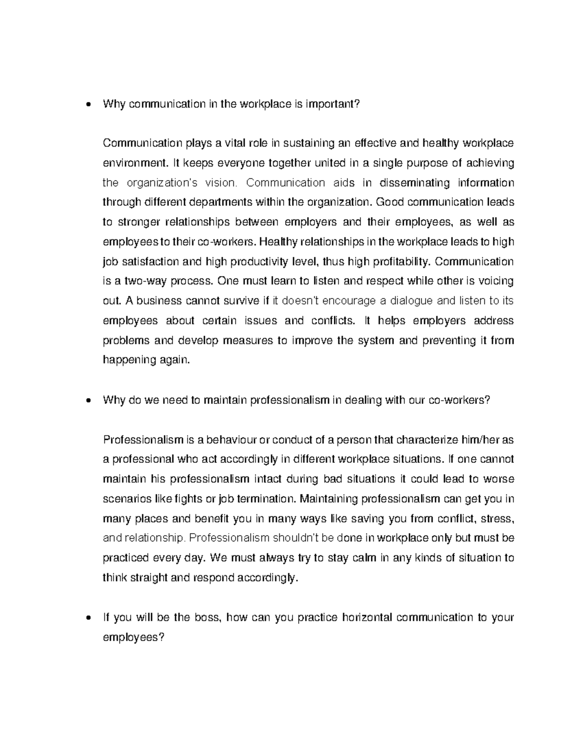 Advanced communication assignment - Why communication in the workplace ...