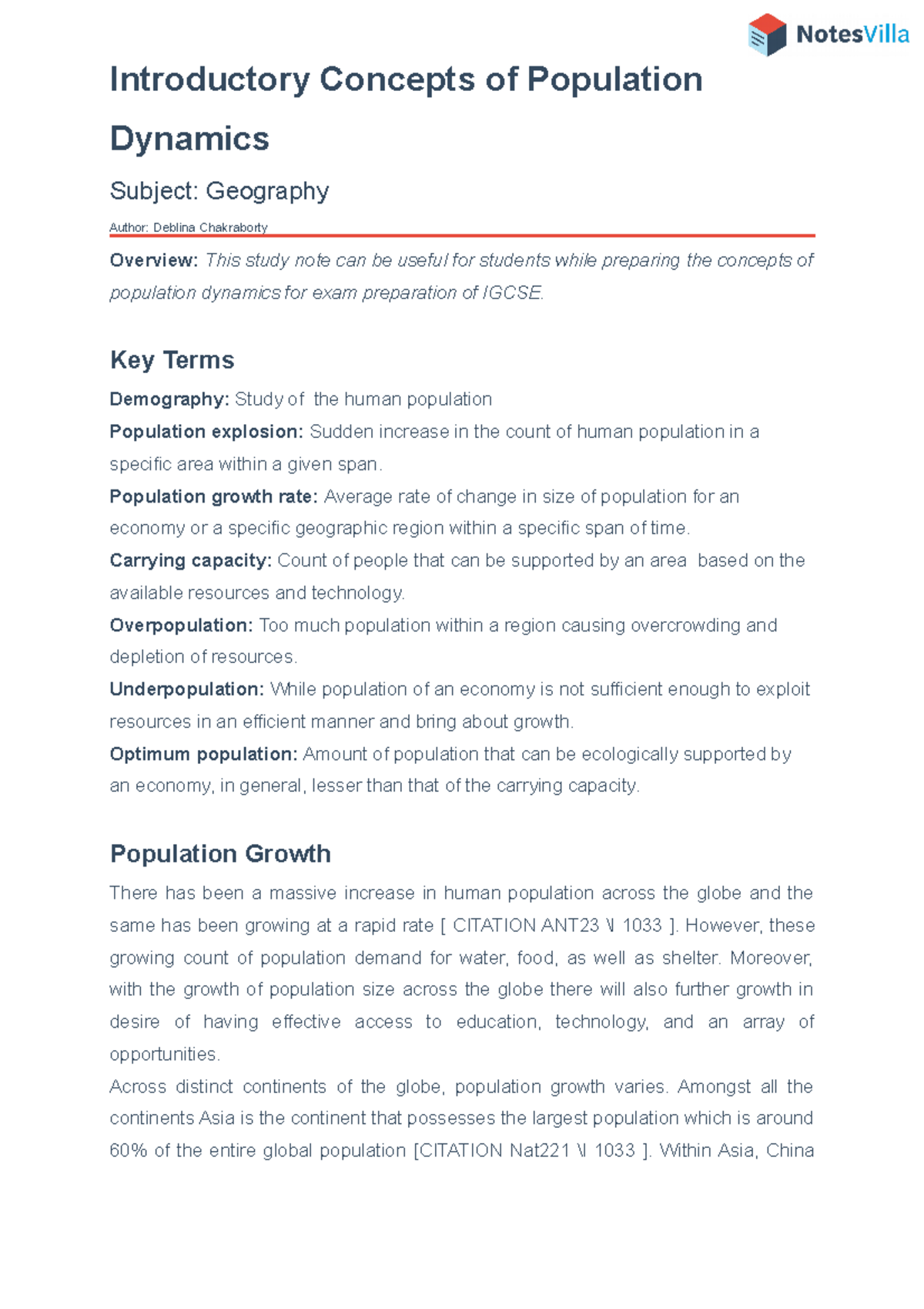 Population-dynamics study-notes - Introductory Concepts of Population ...