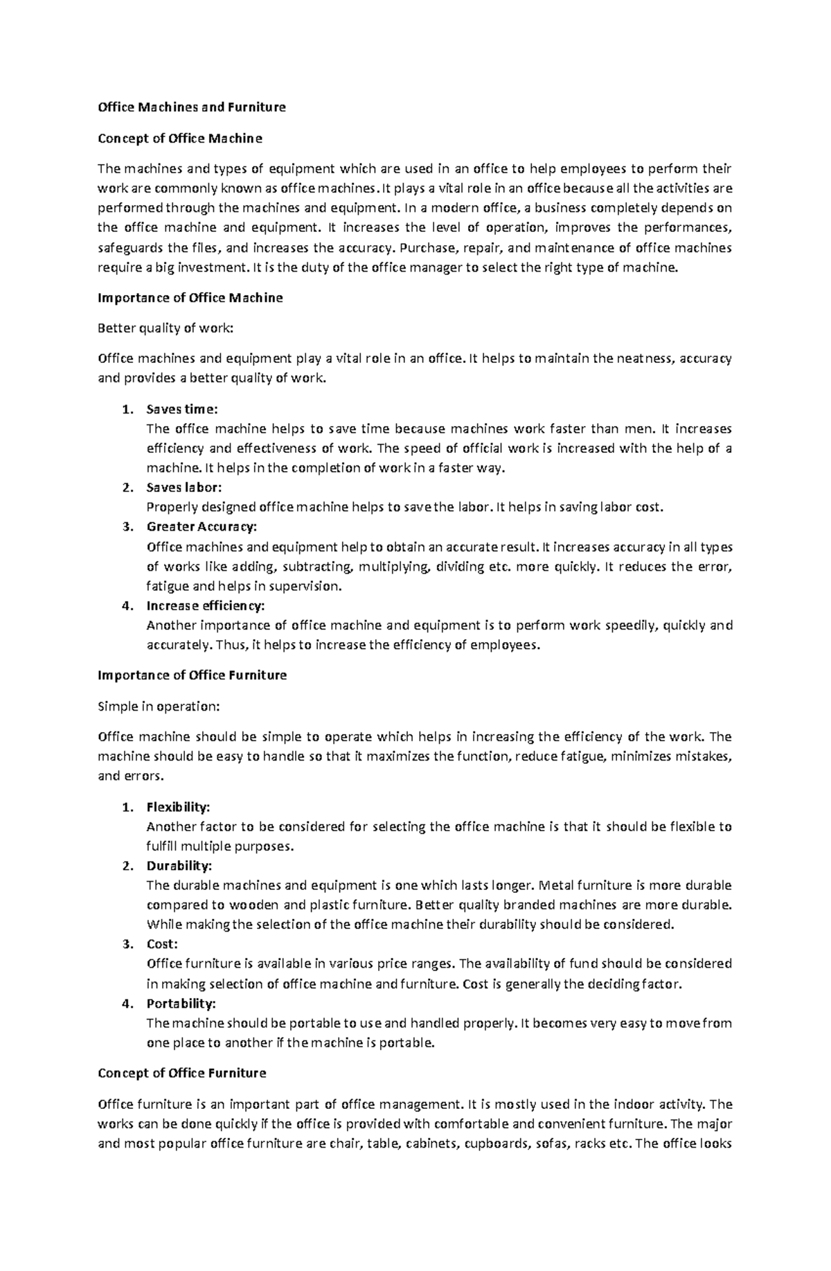 Handout 01 HRM101 AOM - Office Machines and Furniture Concept of Office ...