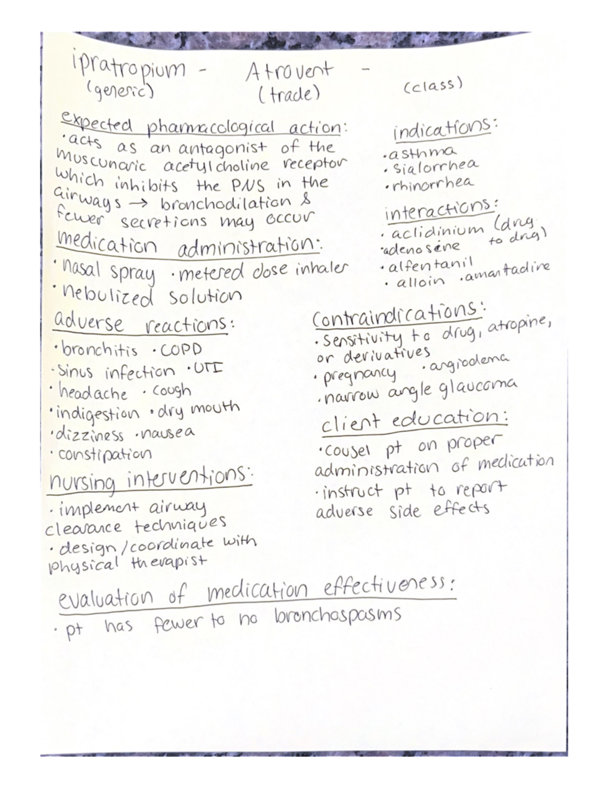 Week 2 drug cards - drug card homework assignment - ipratropium ...