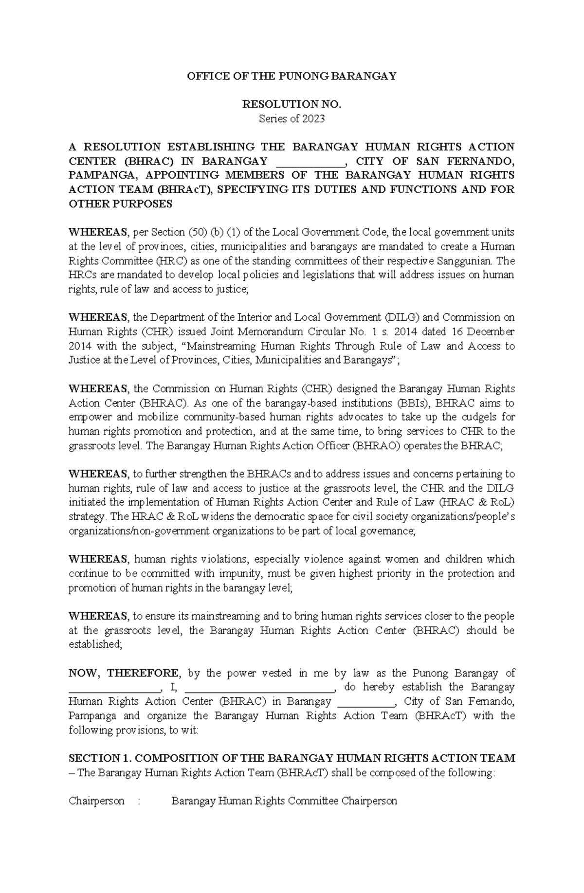 671354744 Barangay Resolution Bhrac - OFFICE OF THE PUNONG BARANGAY ...