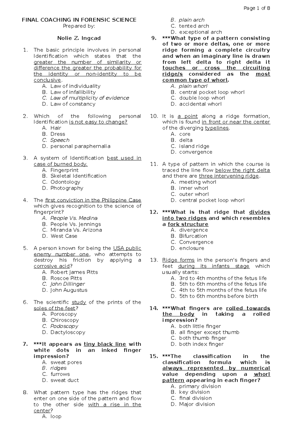 2022 FC Forensic Science - FINAL COACHING IN FORENSIC SCIENCE Prepared ...