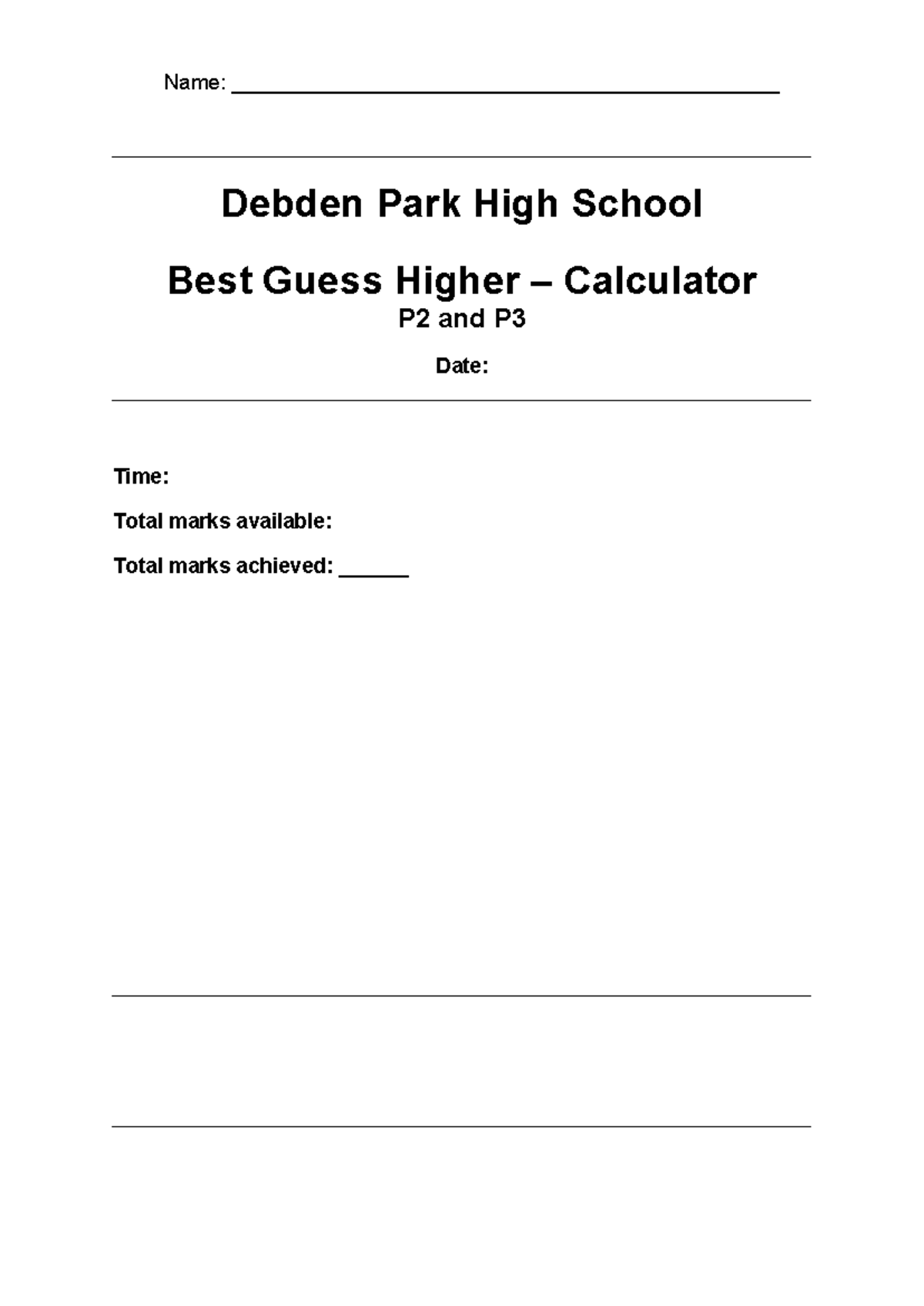 Best+guess+Higher - Maths practice questions - Name