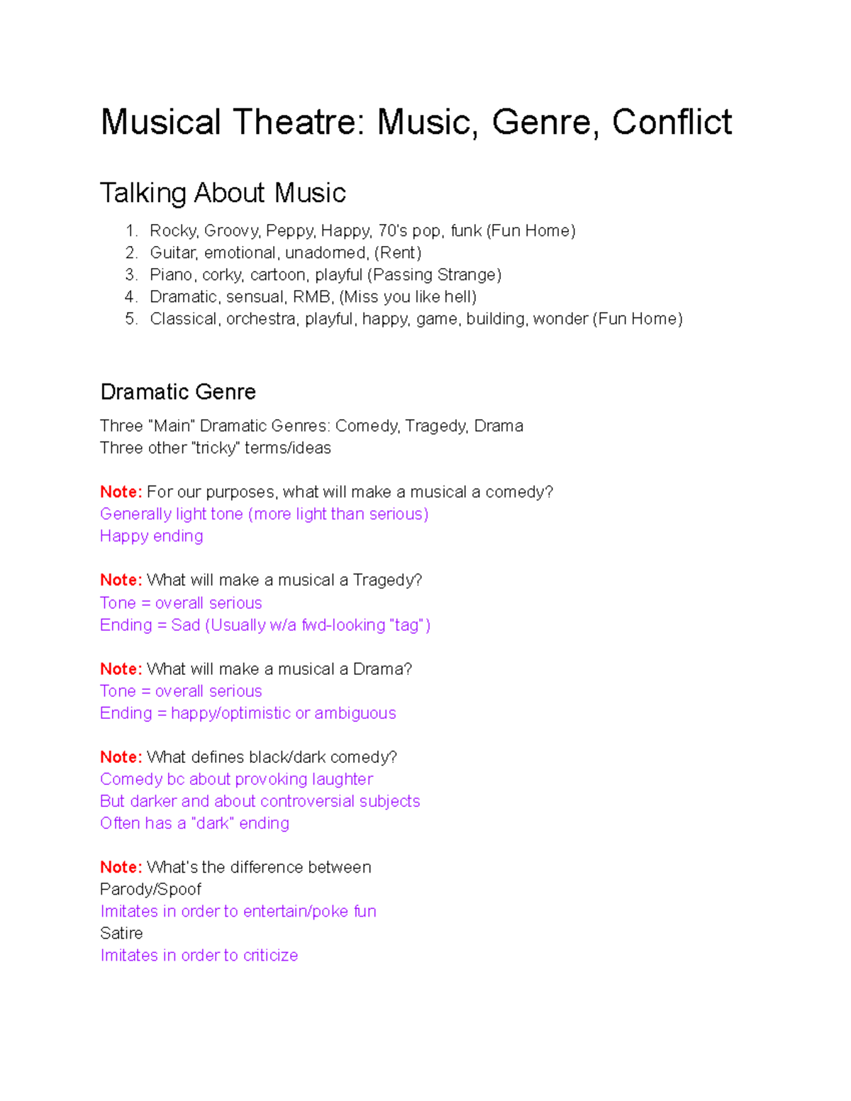 2/15/22 Lecture Notes - Musical Theatre: Music, Genre, Conflict Talking ...