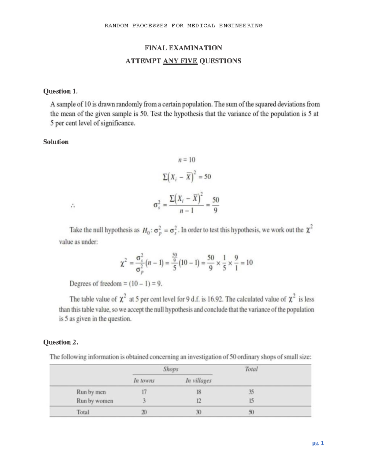 Examination - WITH Answers - FINAL EXAMINATION ATTEMPT ANY FIVE ...