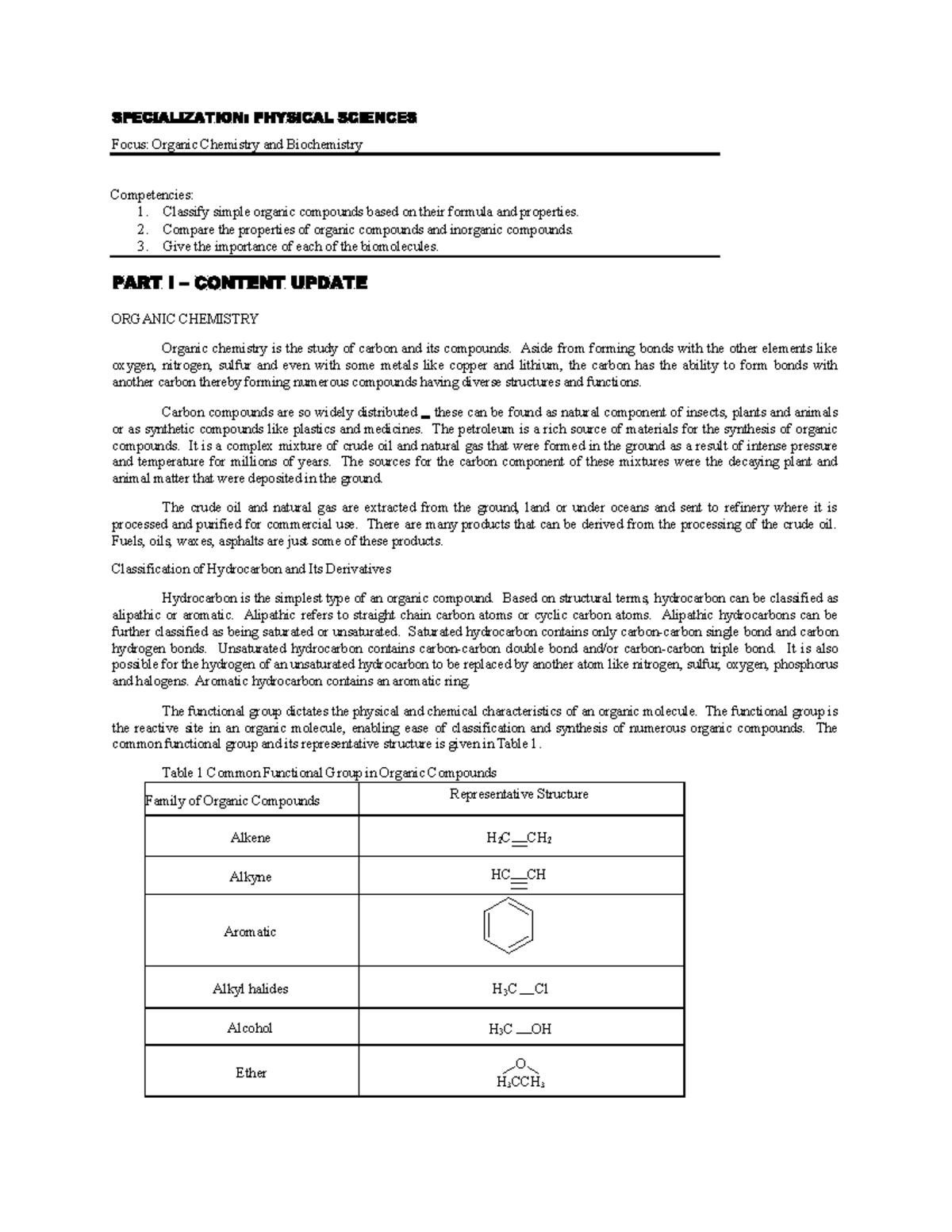 Organic Chemistry and Biochemistry - Focus: Organic Chemistry and ...