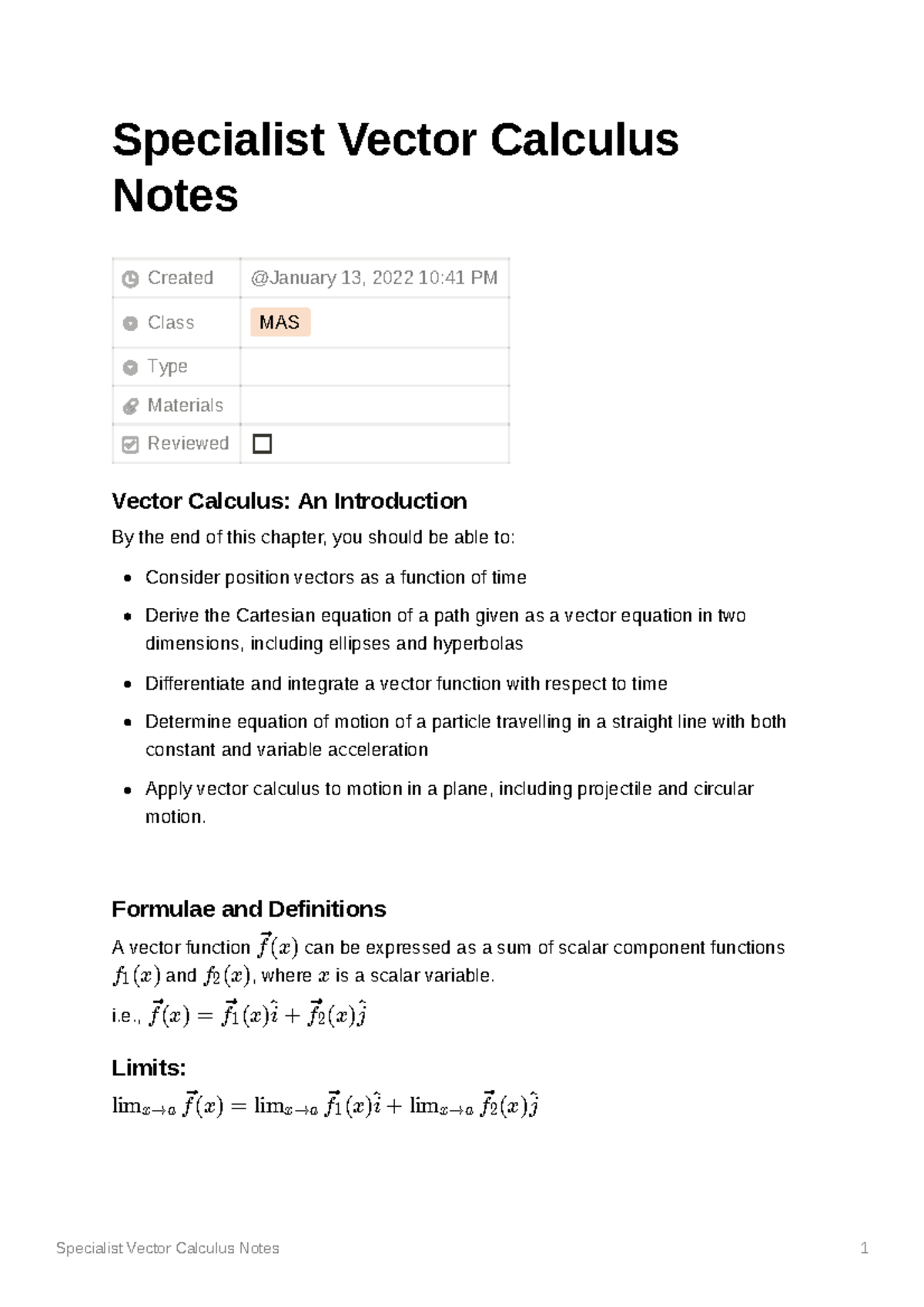 12 Spec Vector Calc - These are a set of detailed notes presented in an ...