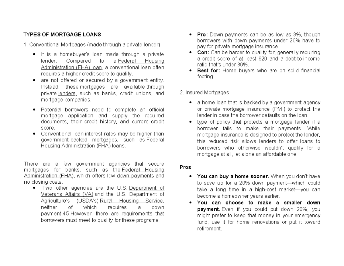 Types OF Mortgage Loans - TYPES OF MORTGAGE LOANS Conventional ...