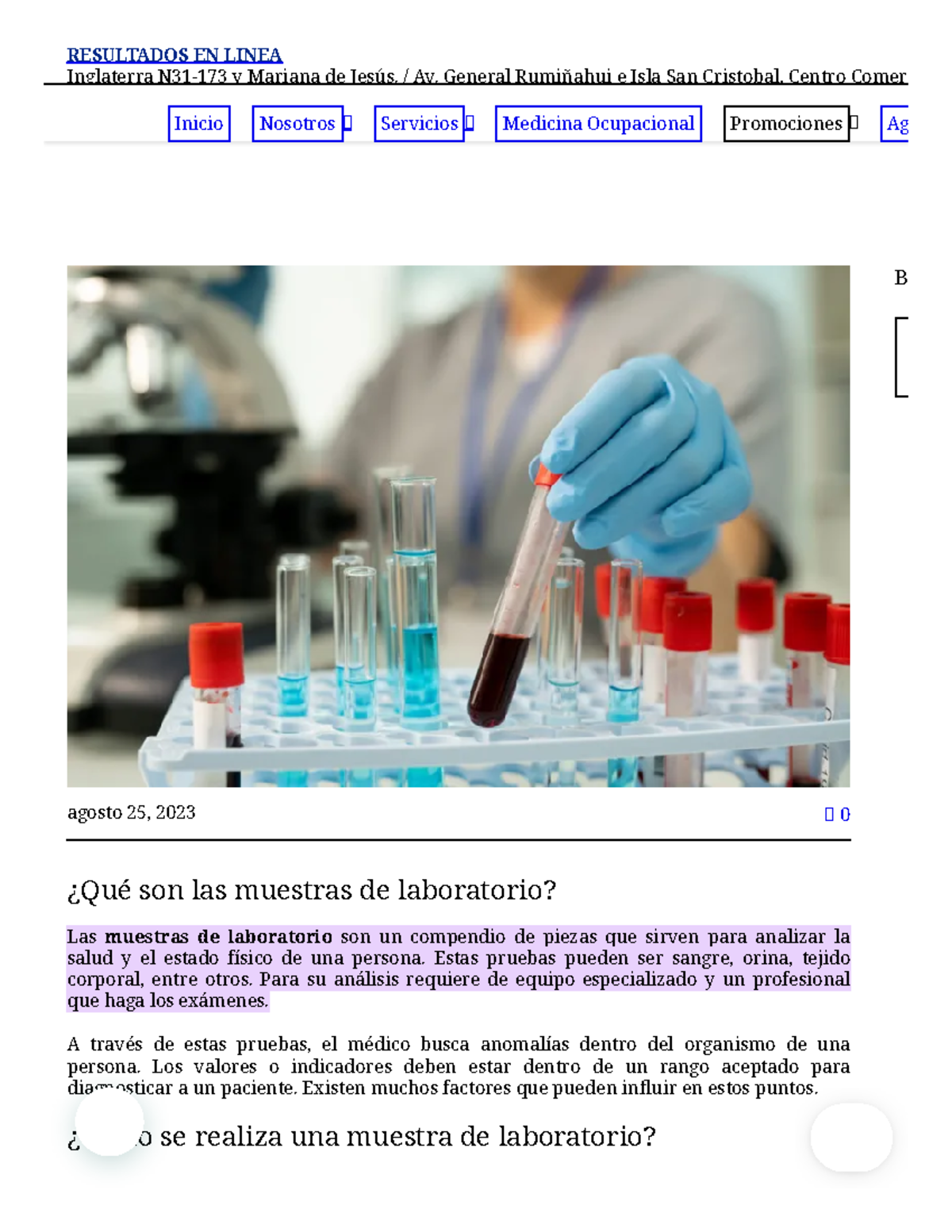 ¿Qué son las muestras de laboratorio – Centro Médico EN Quito - ¿Qué ...