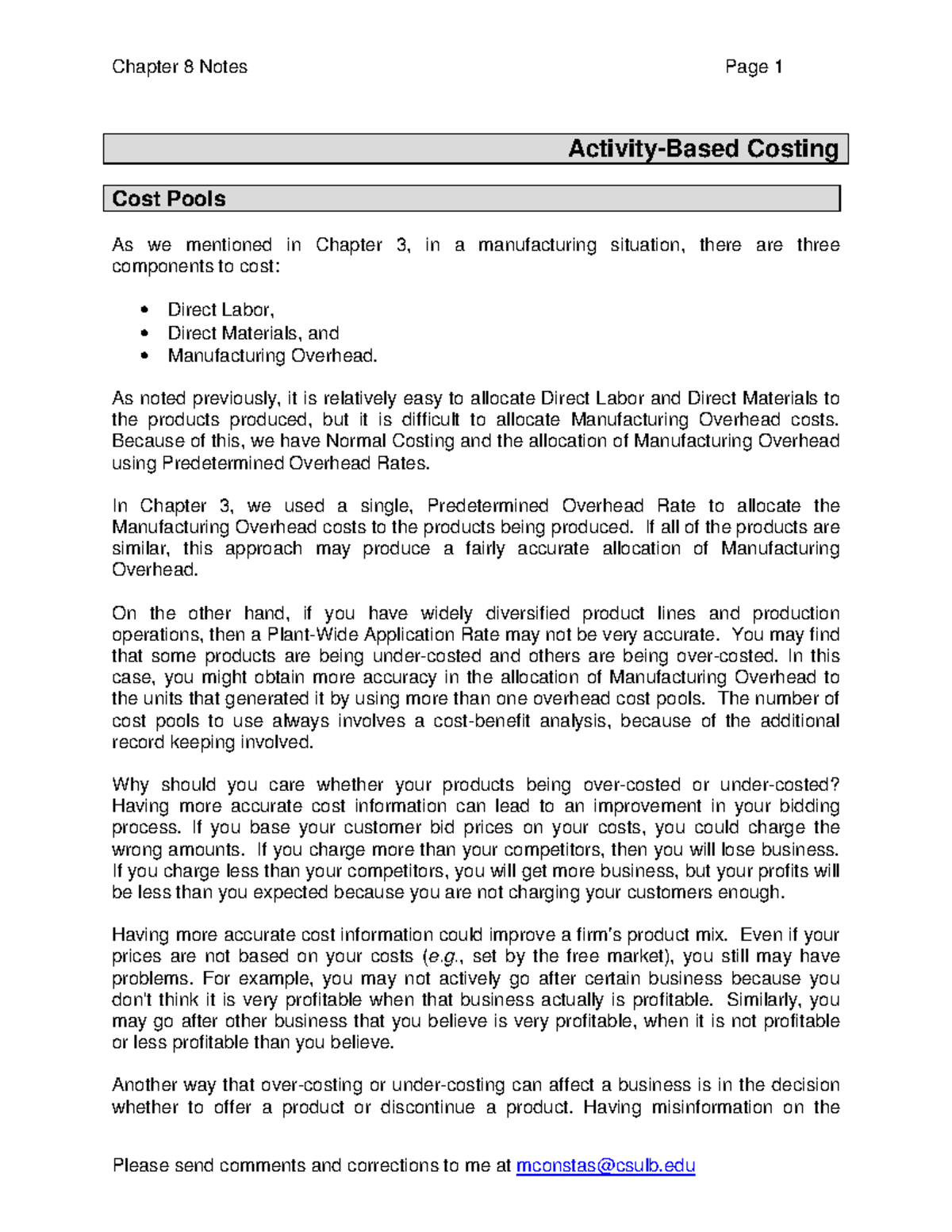 Abc - cost accounting - Activity-Based Costing Cost Pools As we ...