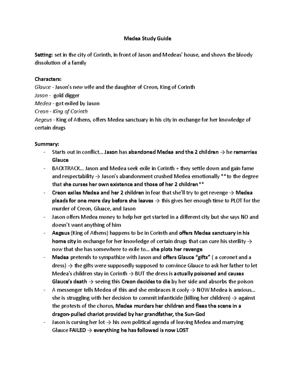 Medea Study Guide - Medea Study Guide Setting: set in the city of ...