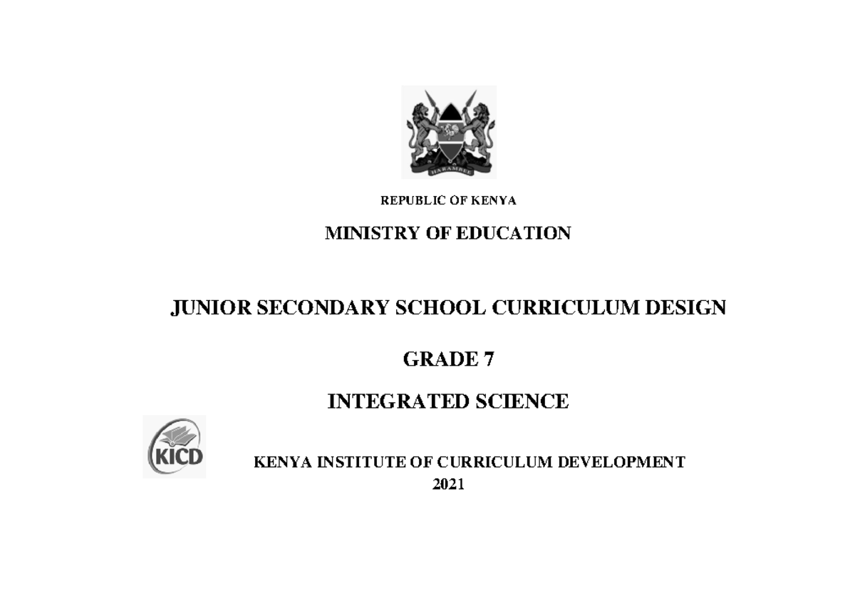 intergrated science g7 - REPUBLIC OF KENYA MINISTRY OF EDUCATION JUNIOR ...