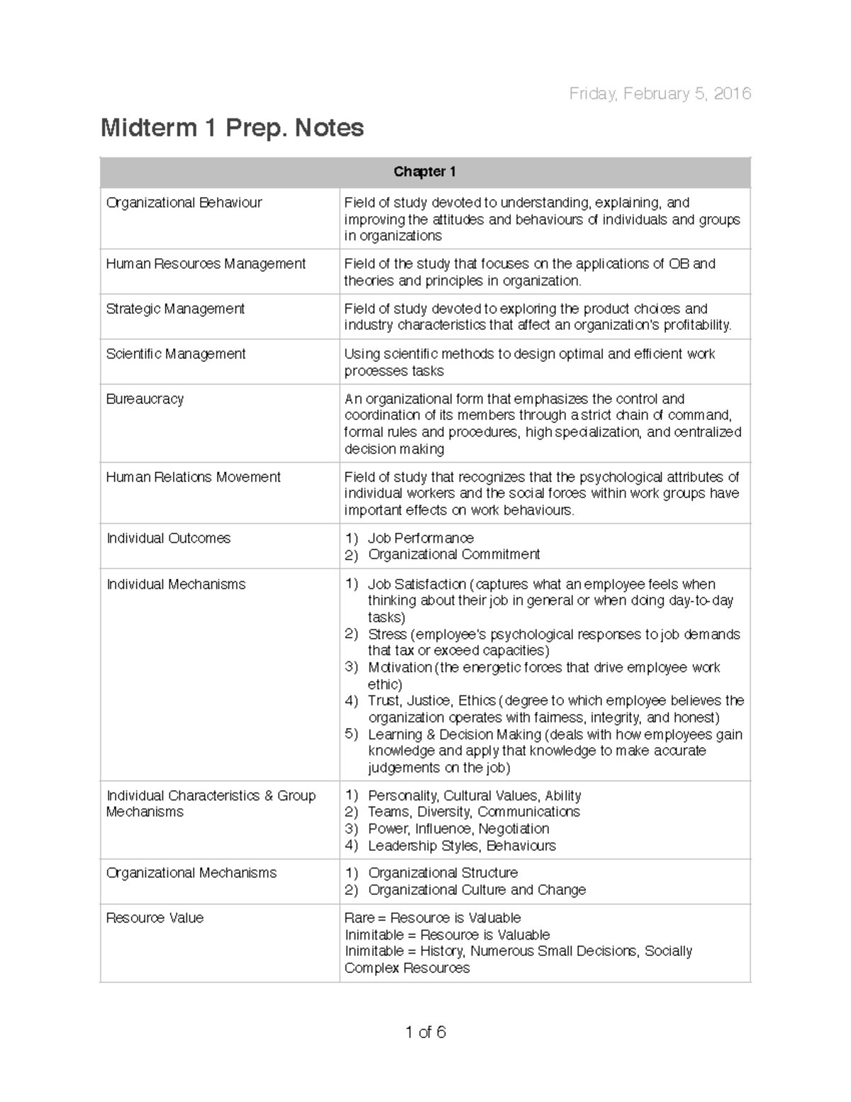 Lecture notes, preparation notes - Midterm I - Midterm 1 Prep. Notes ...