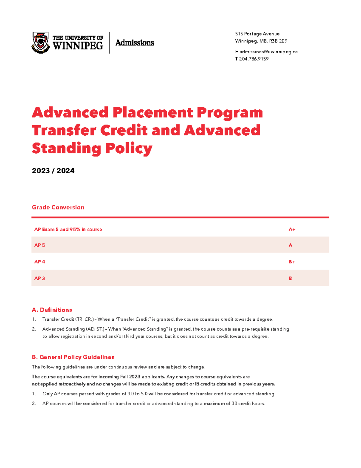 Ap chart and req for uni credit - Advanced Placement Program Transfer ...