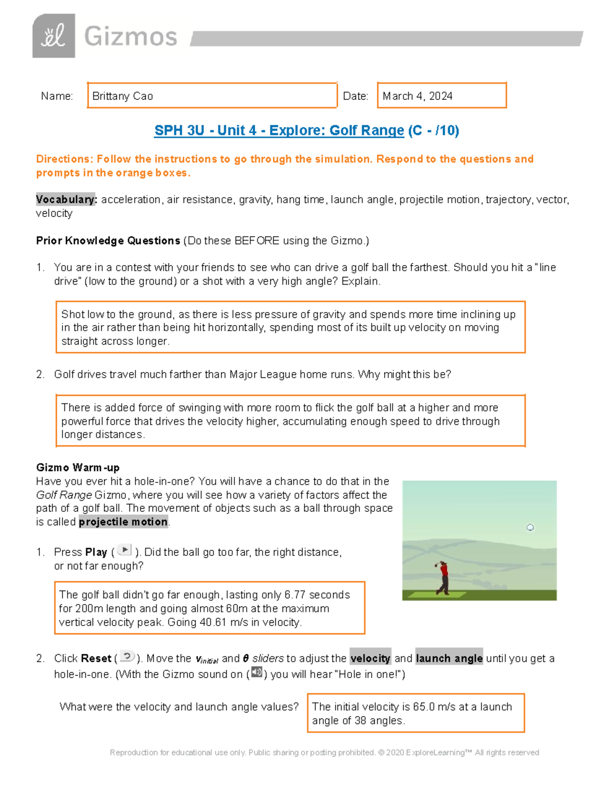 SPH 3U - Unit 4 - Explore - Gizmo - Name: Brittany Cao Date: March 4, 2024 SPH 3U - Unit 4 ...