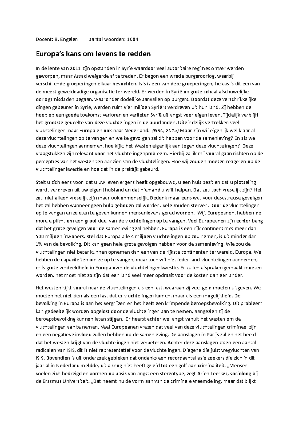 Sociale Filosofie Vluchtelingenproblematiek - Werkstuk - cijfer 8 ...