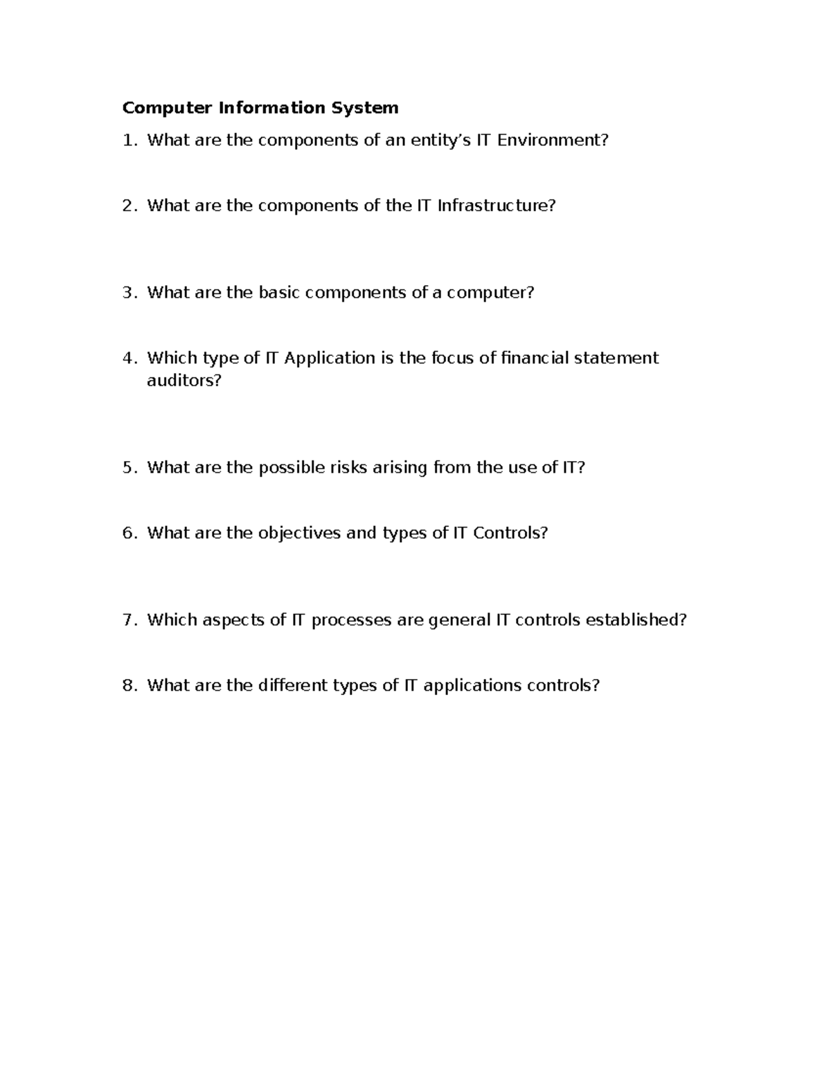 CIS - CIS Exercises - Computer Information System What are the ...