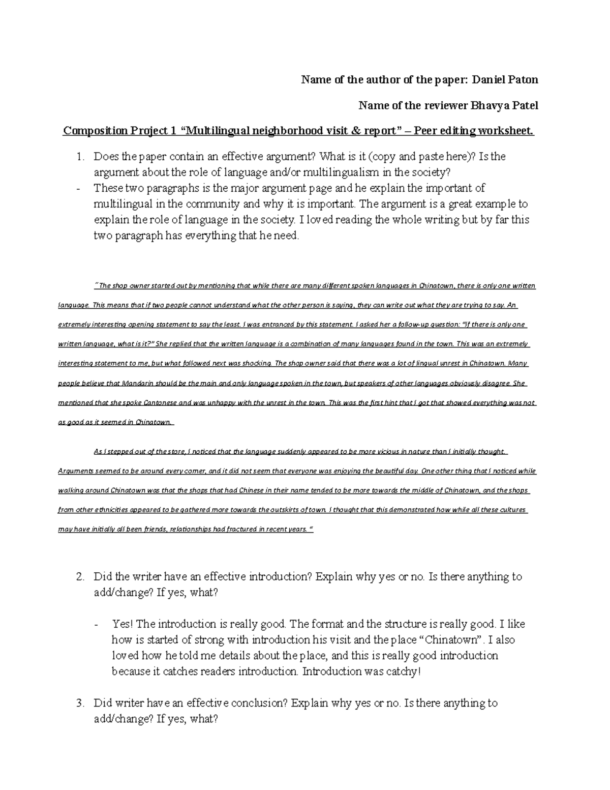 ENGL 103 CP 1 - peer editing worksheet - Name of the author of the ...