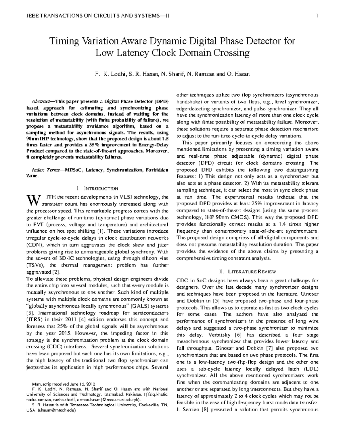 Timing Variation Aware Dynamic Digital Phase Detector For Low Latency Clock Domain Crossing
