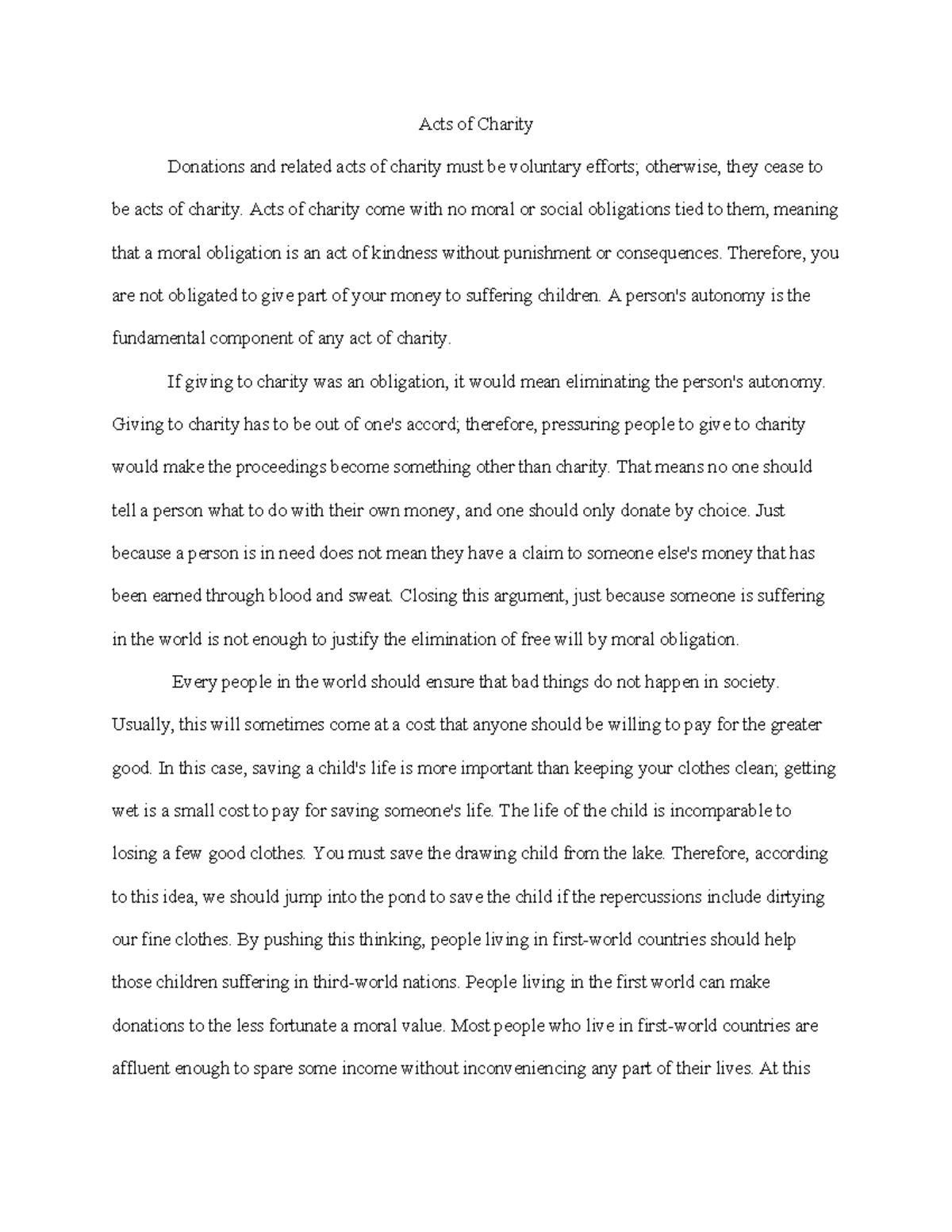 Acts of Charity - essay - Acts of Charity Donations and related acts of ...